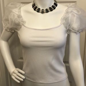 The Moon | Tops | Nwt The Moon White Top With Sheer Puff Shoulder ...